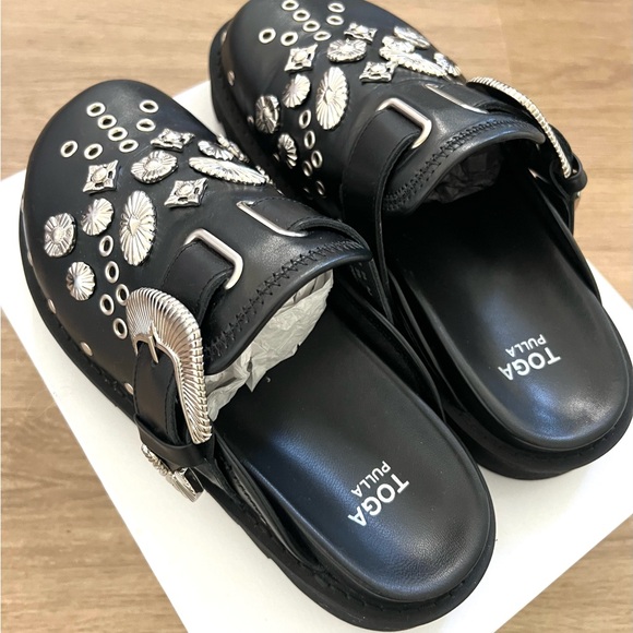 TOGA Pulla | Shoes | Brand New Leather Toga Pulla Eyelet Metal Mules Size 39 | Poshmark